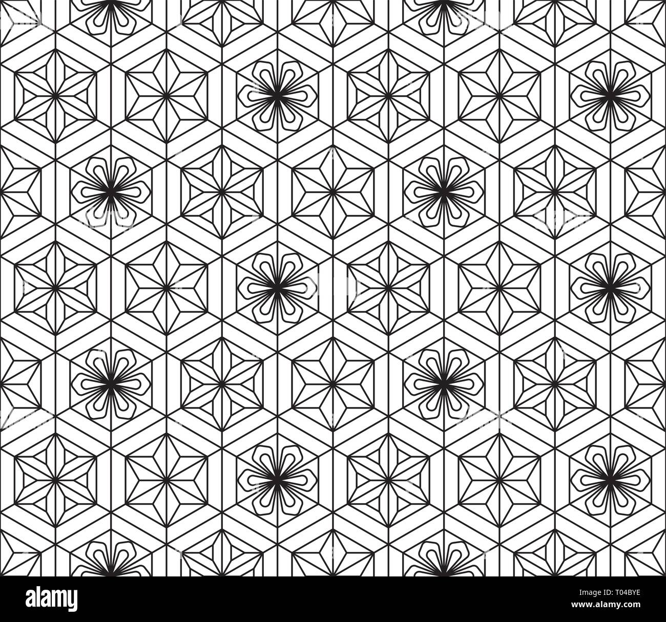 Seamless pattern based on Japanese geometric ornament.Black and white ...