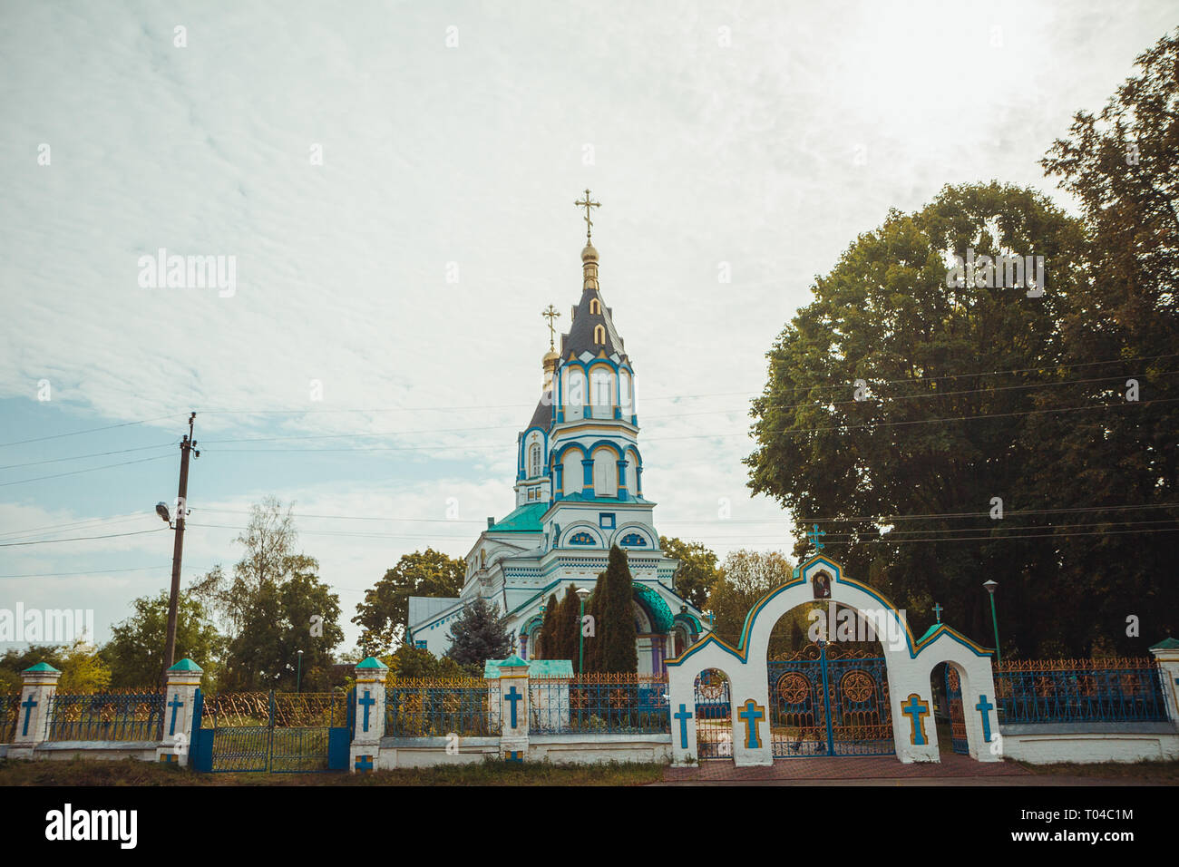 Church in Chornobyl exclusion zone. Radioactive zone in Pripyat city ...