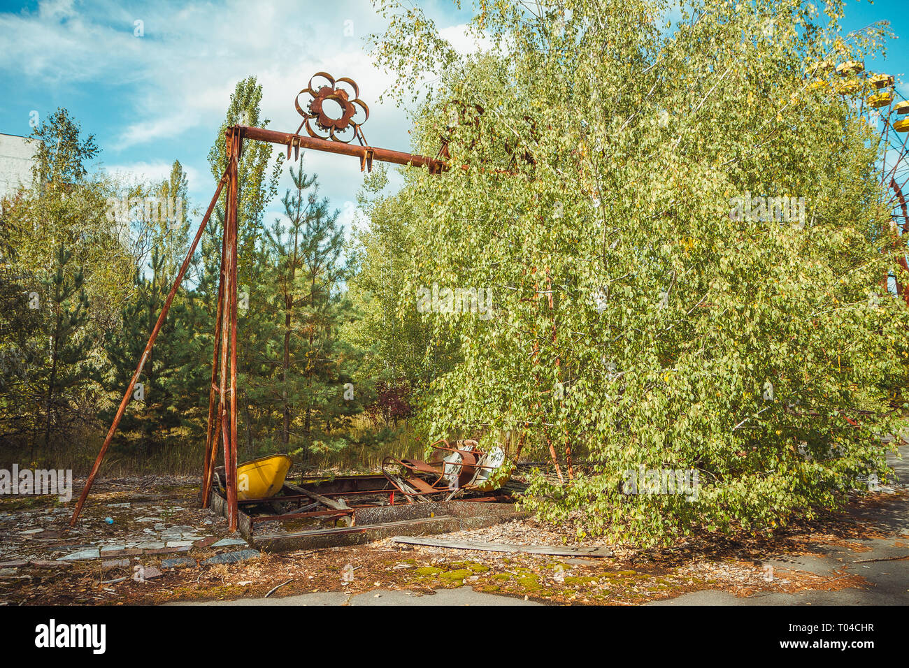 Abandoned amusement park in the city center of Prypiat in Chornobyl ...