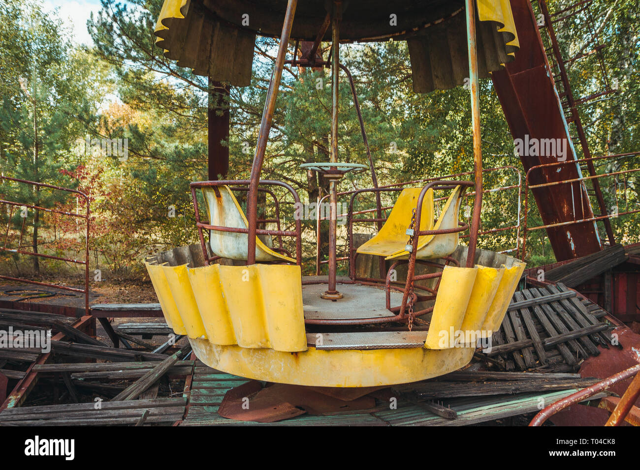 Abandoned amusement park in the city center of Prypiat in Chornobyl ...
