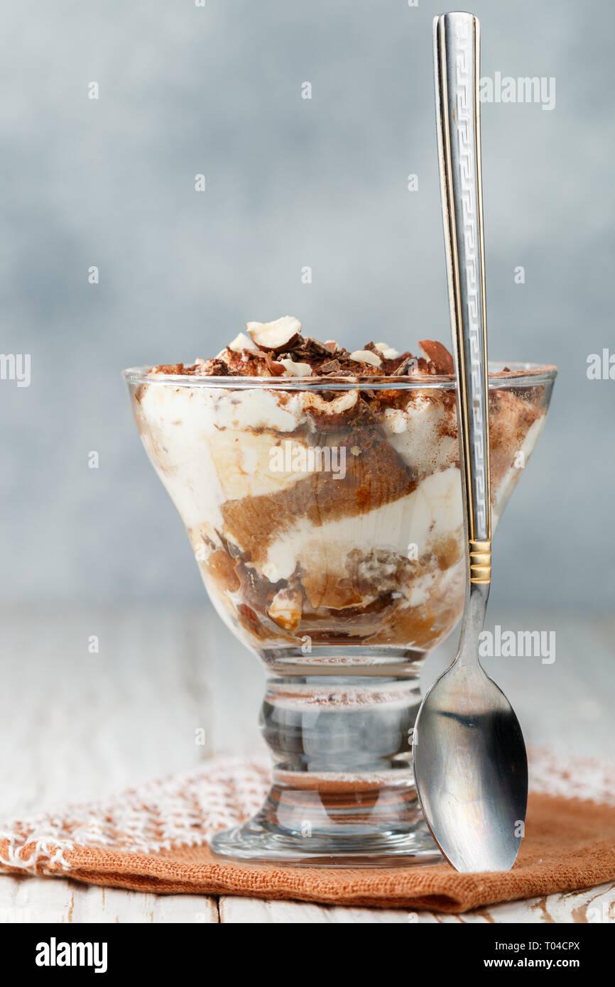 Trifle. Homemade Layered dessert made of biscuit and cream cheese ...