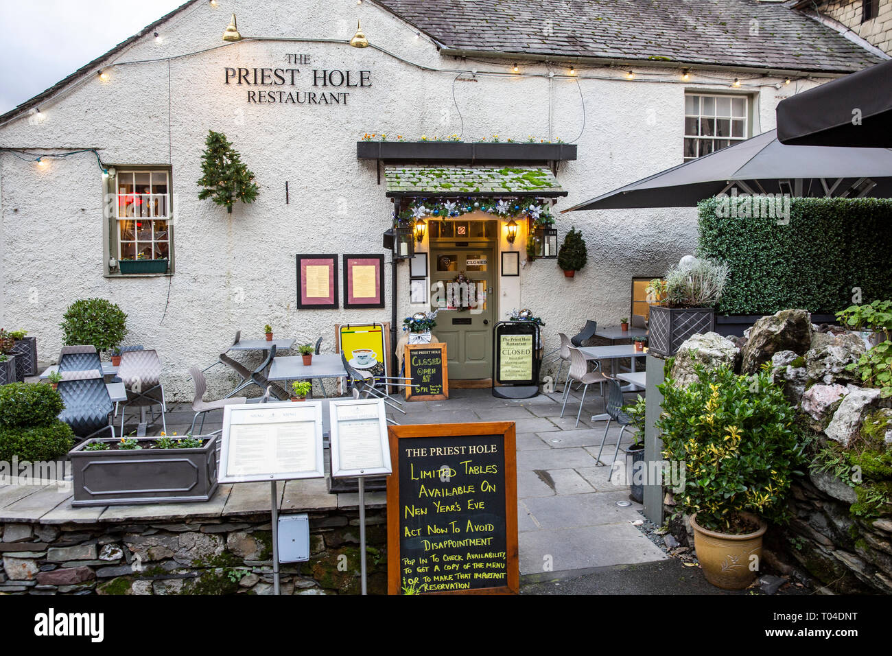The Priest Hole restaurant and bar in Ambleside town centre, blackboard ...