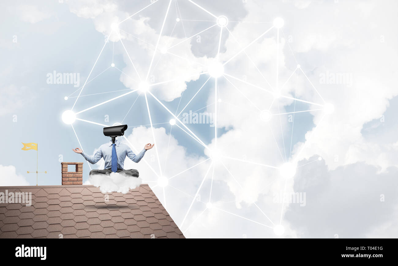 Concept of security and privacy protection with camera headed man ...