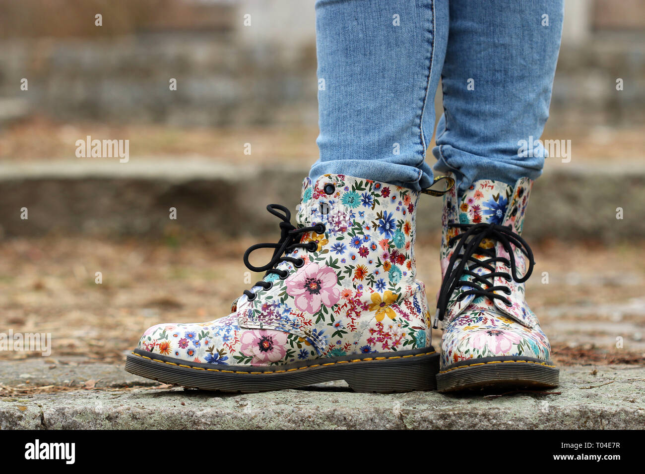 colorful shoes with a flower pattern lifestyle Stock Photo - Alamy