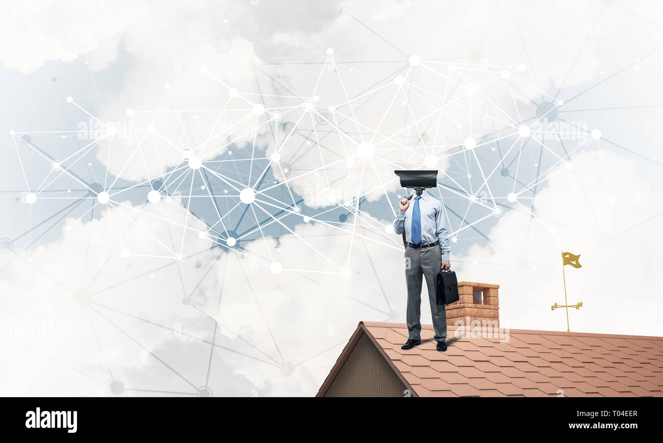 Concept of security and privacy protection with camera headed man Stock ...