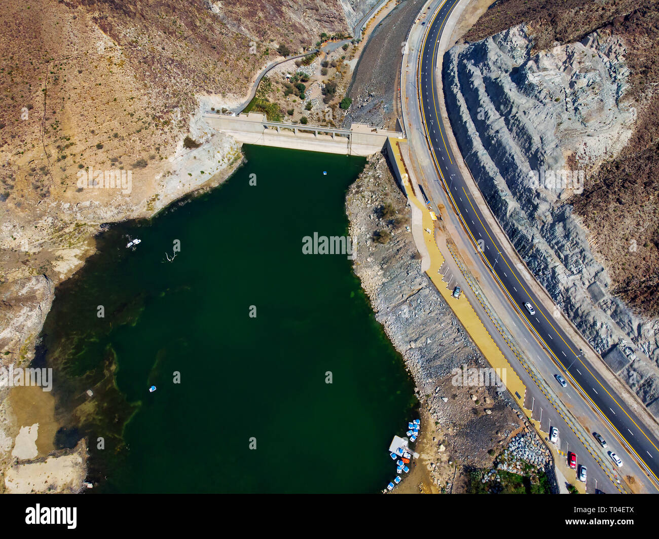 Al Rafisah Dam in Khor Fakkan in the United Arab Emirates aerial view ...
