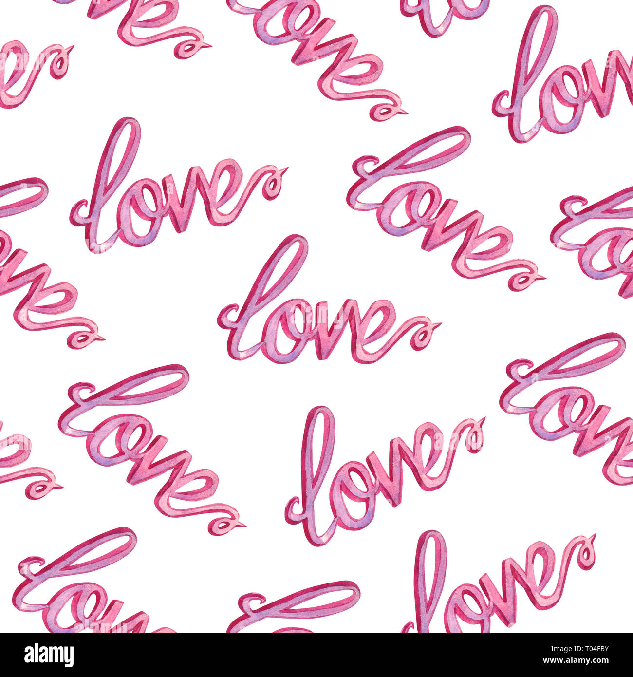Love typography seamless pattern, hand painted watercolor illustration ...