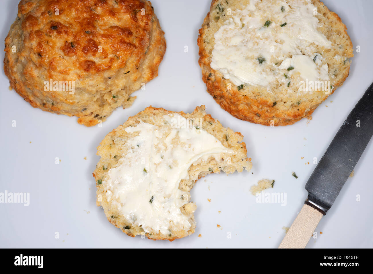 Buttered cheese and chive scones Stock Photo - Alamy