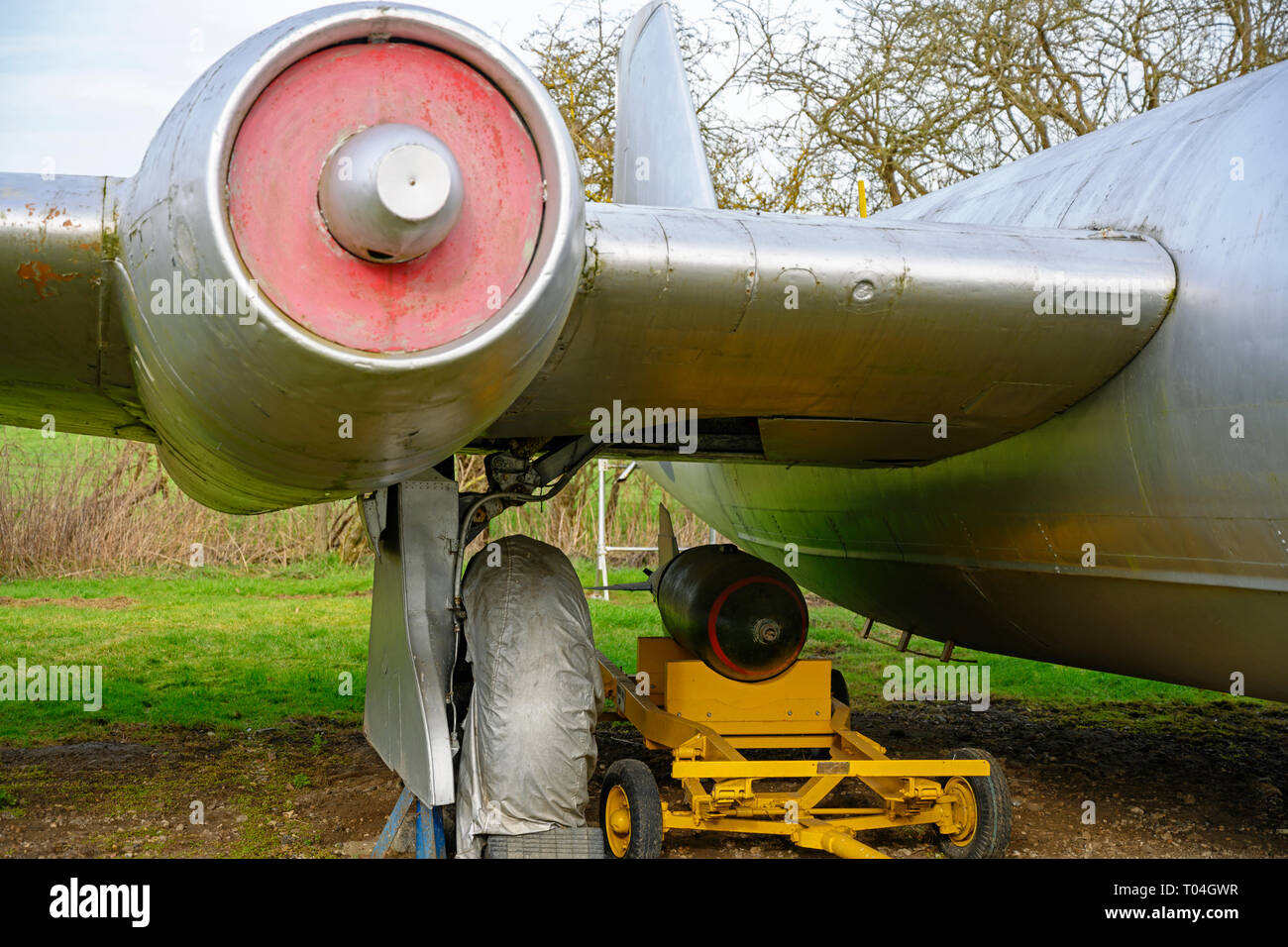 Bomb on carriage under the wing of an English Electric Canberra Cold ...