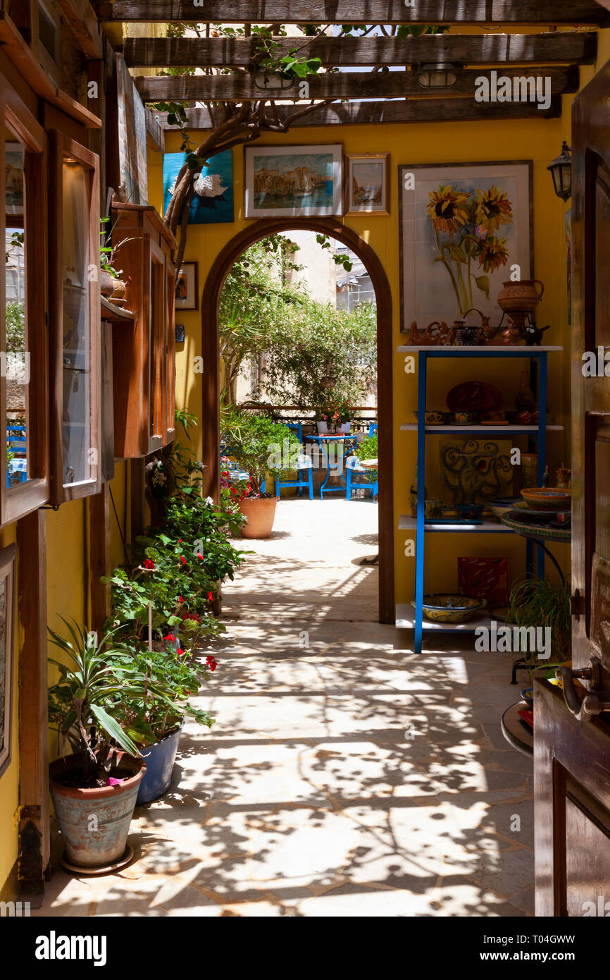 Looking through a traditional craft shop in the narrow alleys of the ...