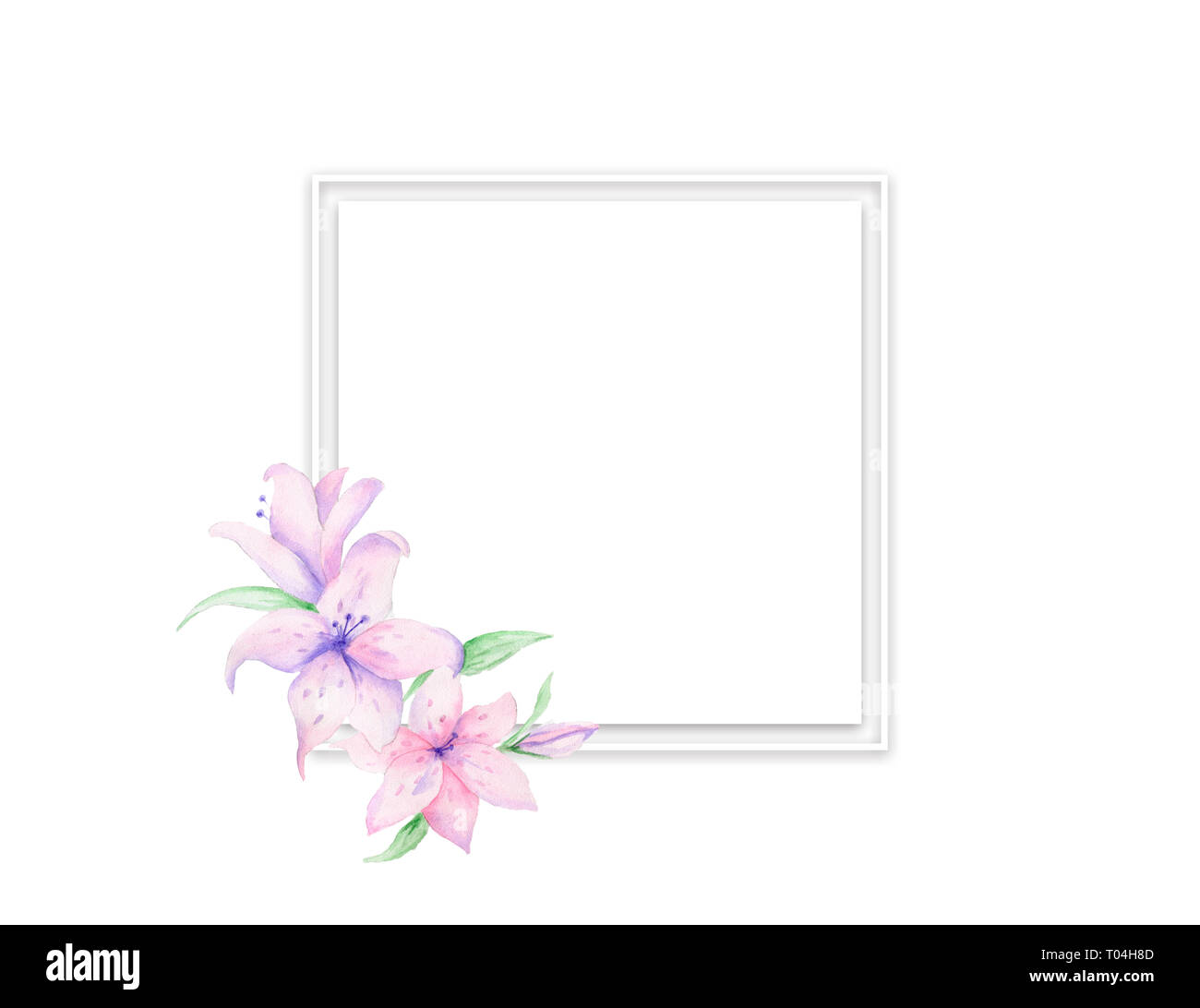 Wedding Invitation, floral invite card, pink flowers and green leafs ...