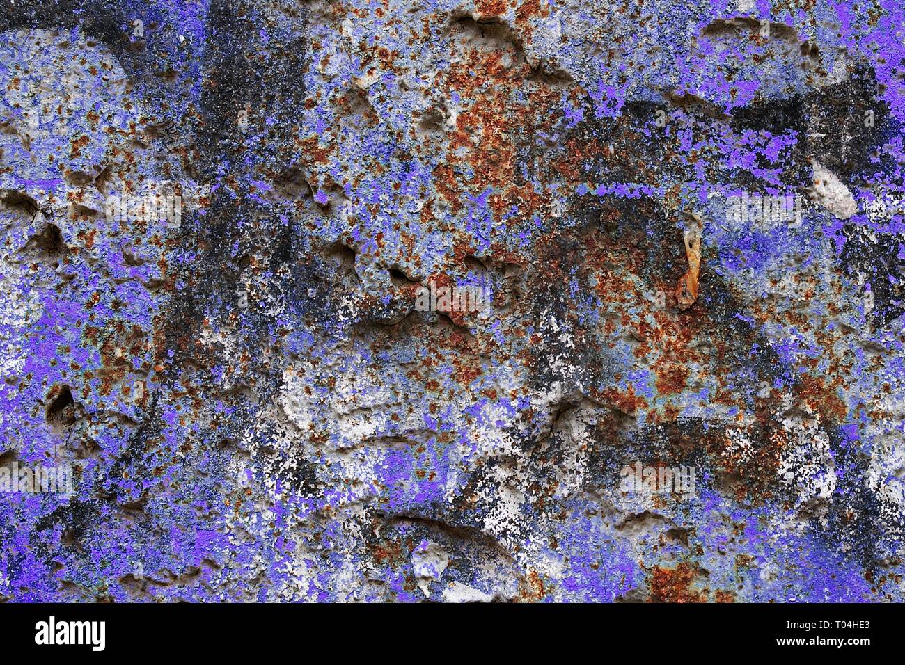 Close up surface of old rusty and weathered metal wall structures in ...