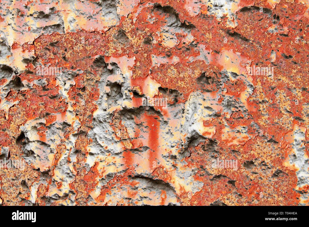 Close up surface of old rusty and weathered metal wall structures in ...