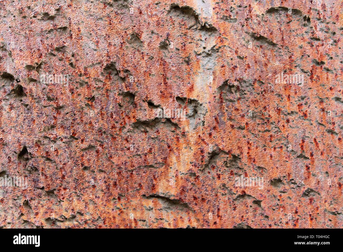 Close up surface of old rusty and weathered metal wall structures in ...