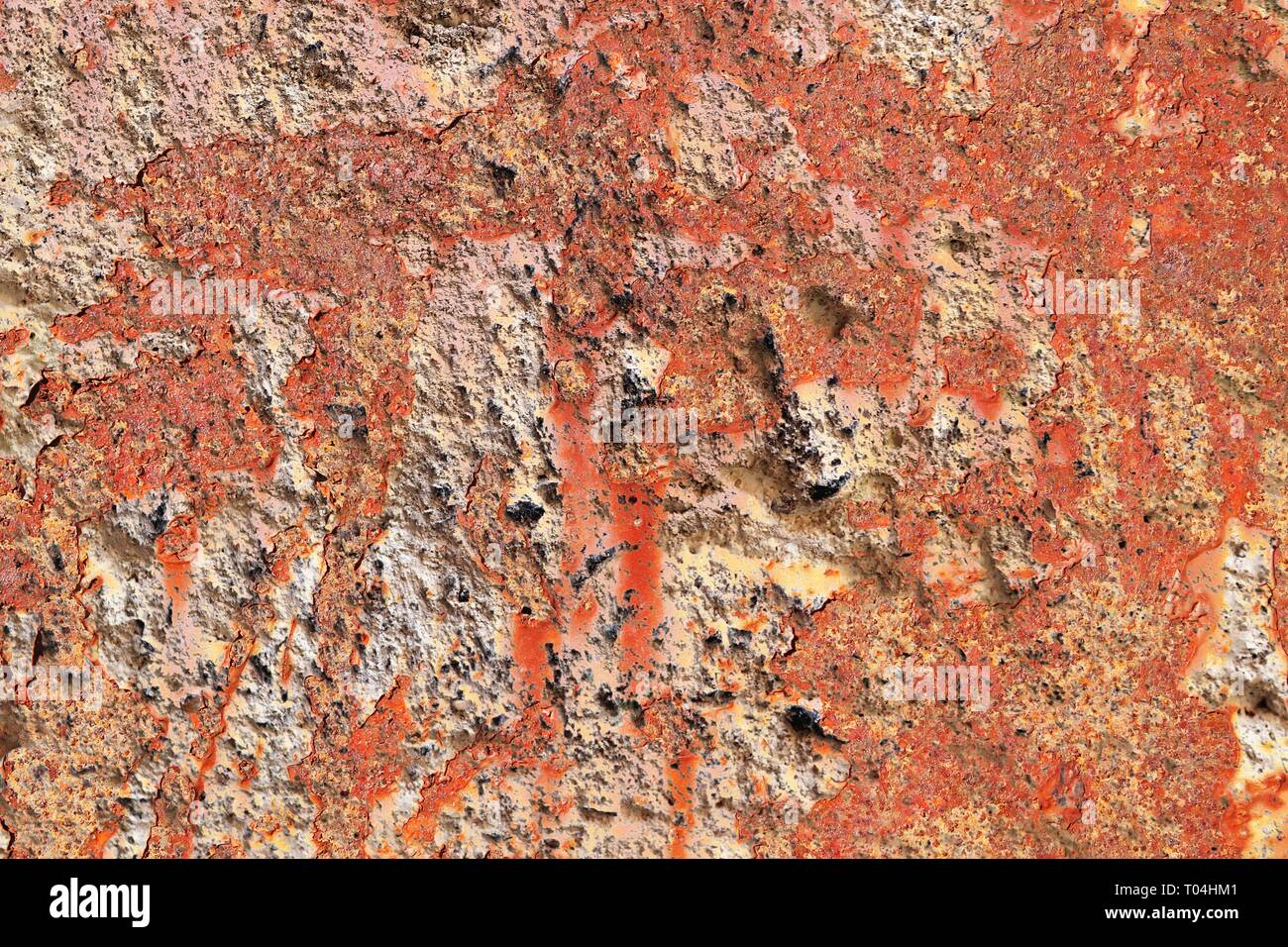 Close up surface of old rusty and weathered metal wall structures in ...