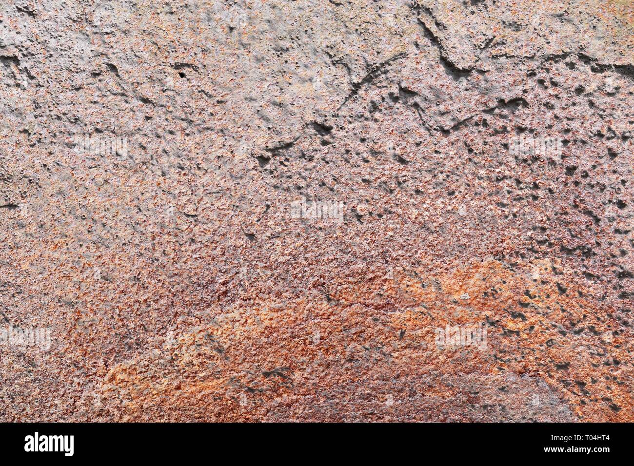 Close up surface of old rusty and weathered metal wall structures in ...