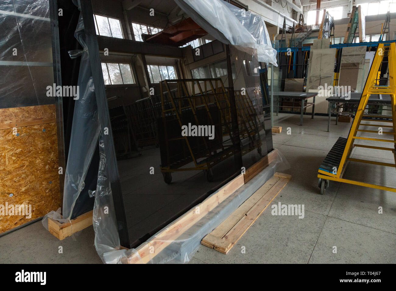 The interior of a large glass and mirror cutting factory Stock Photo ...