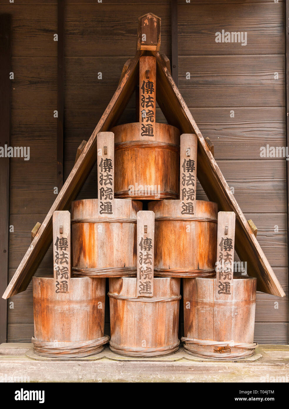 A stack of traditional Japanese ritual wooden buckets Stock Photo - Alamy