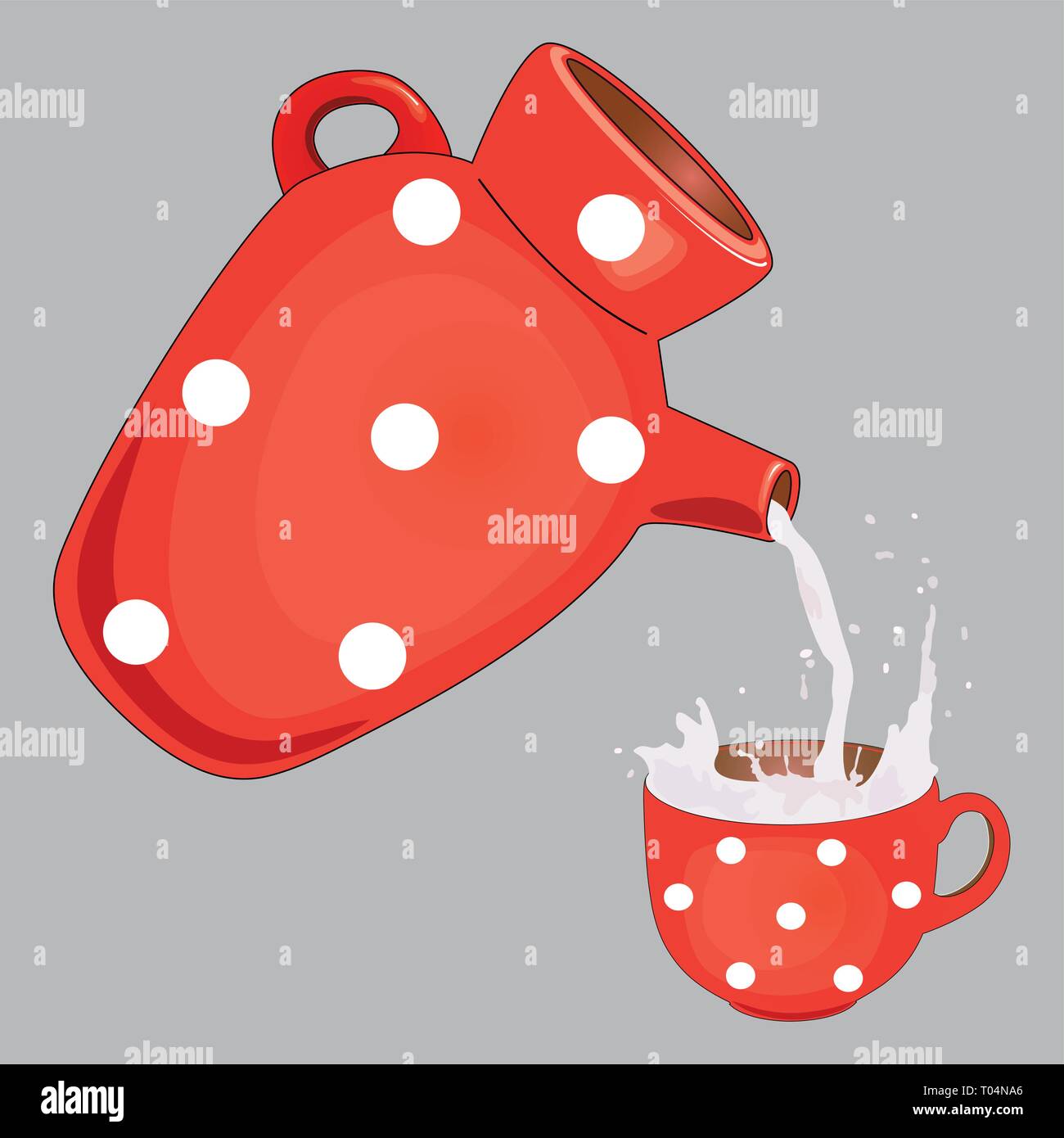 Flat drawing of a red jug. Dishes for liquid. Pour the milk from the ...