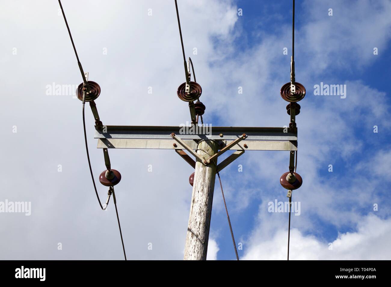 Overhead Communication Telephone Cable/Wires Suspended on Wooden Poles ...