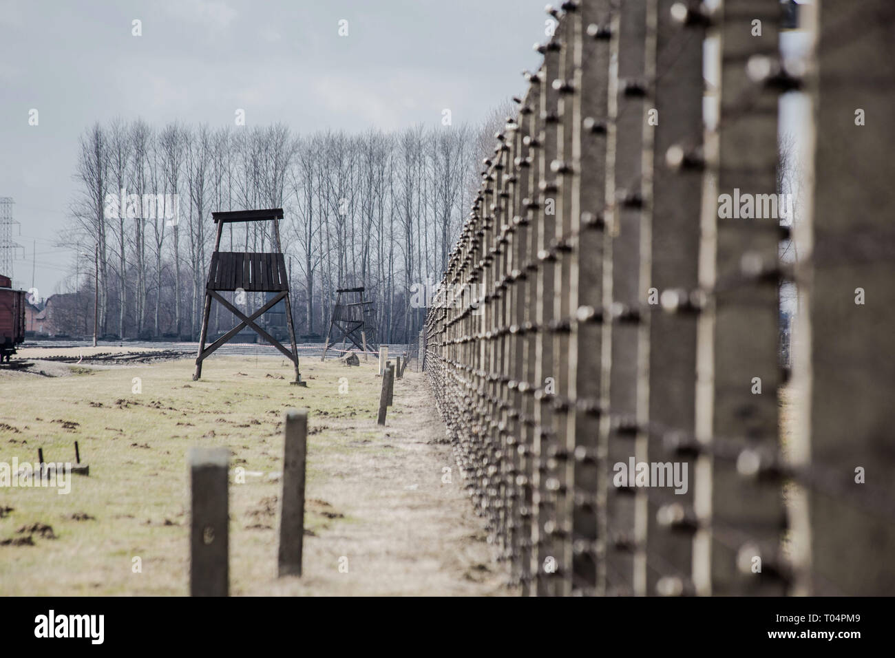 A watchtower in concentration camp Auschwitz Birkenau Polen, March 12 ...