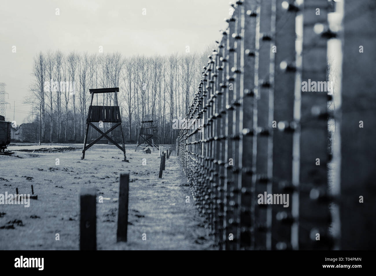 A watchtower in concentration camp Auschwitz Birkenau Polen, March 12 ...