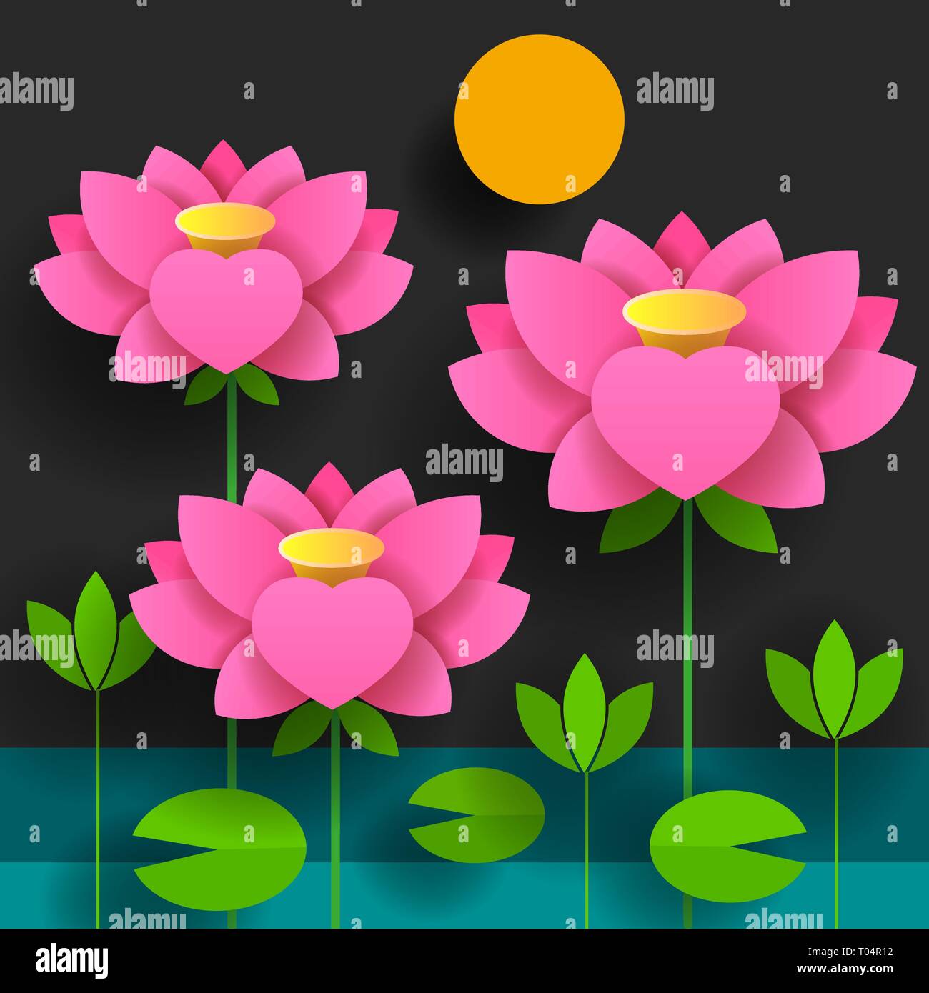 Paper Flower. Lotus. Nature Black Background Vector Illustration Stock ...