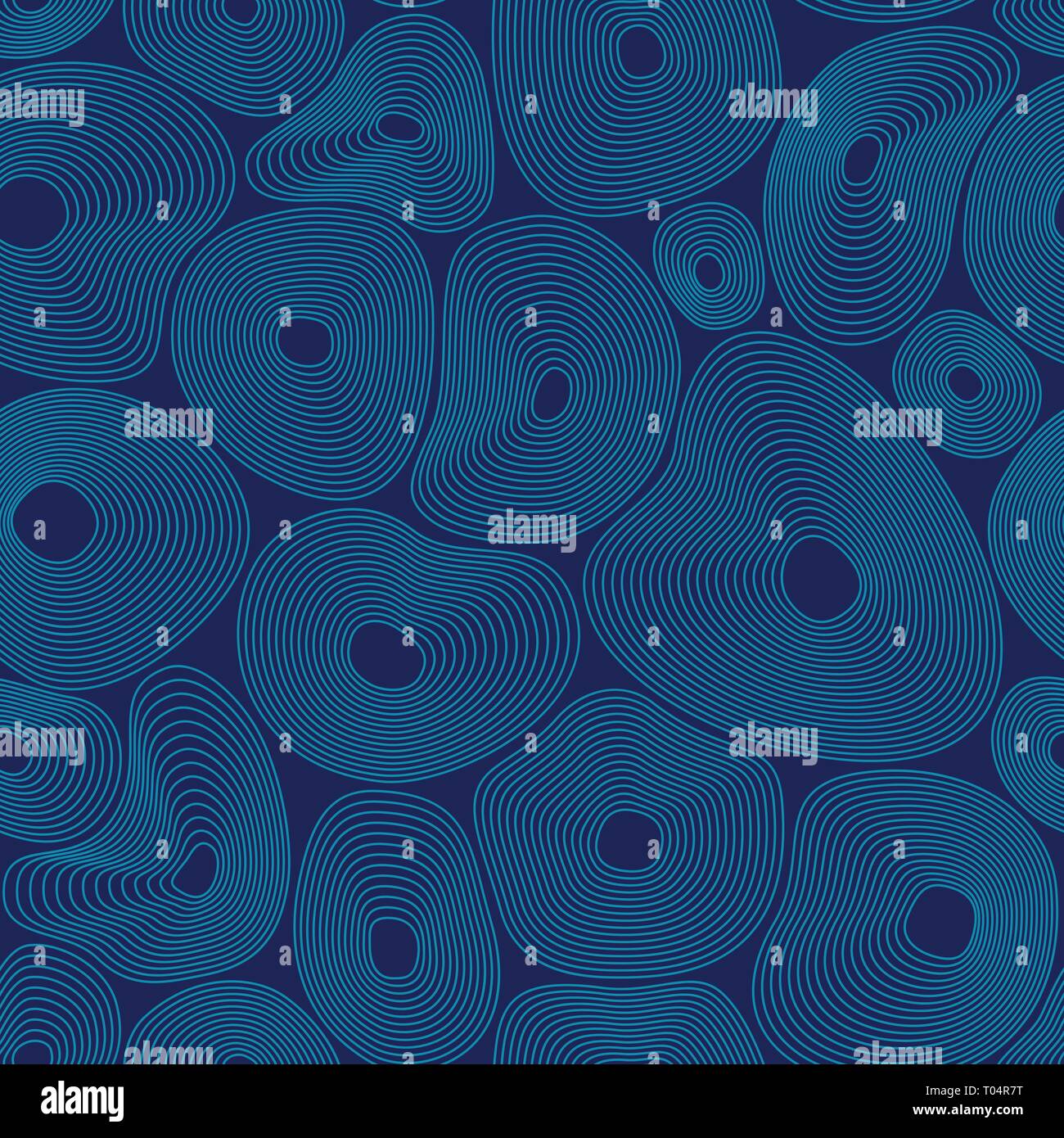 Abstract seamless pattern of deformed outline circles. Linear style ...