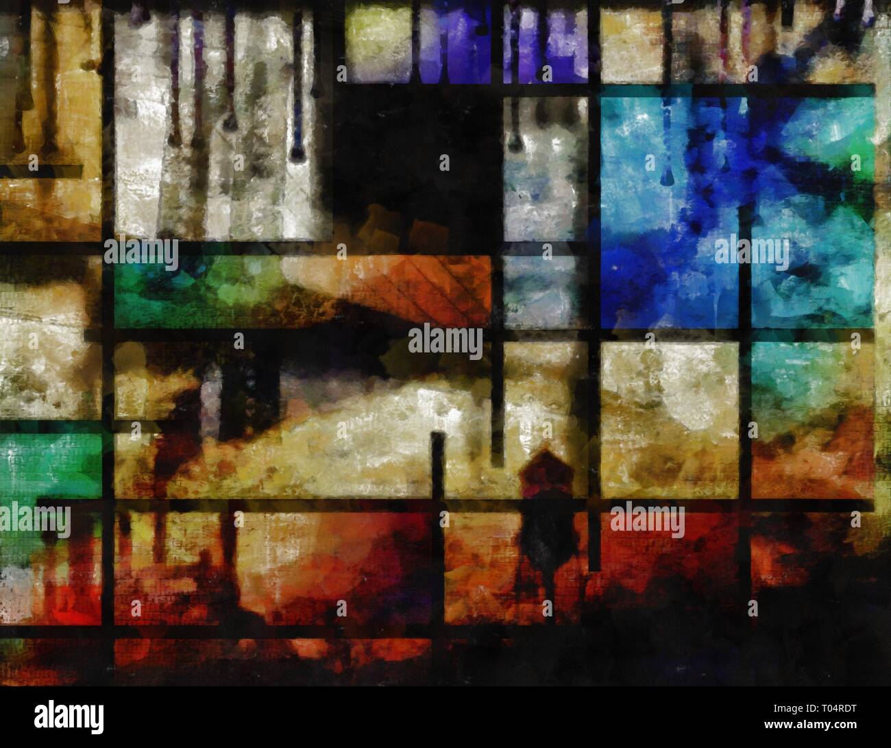Abstract painting. Brush strokes in muted colors. Mondrian style Stock ...