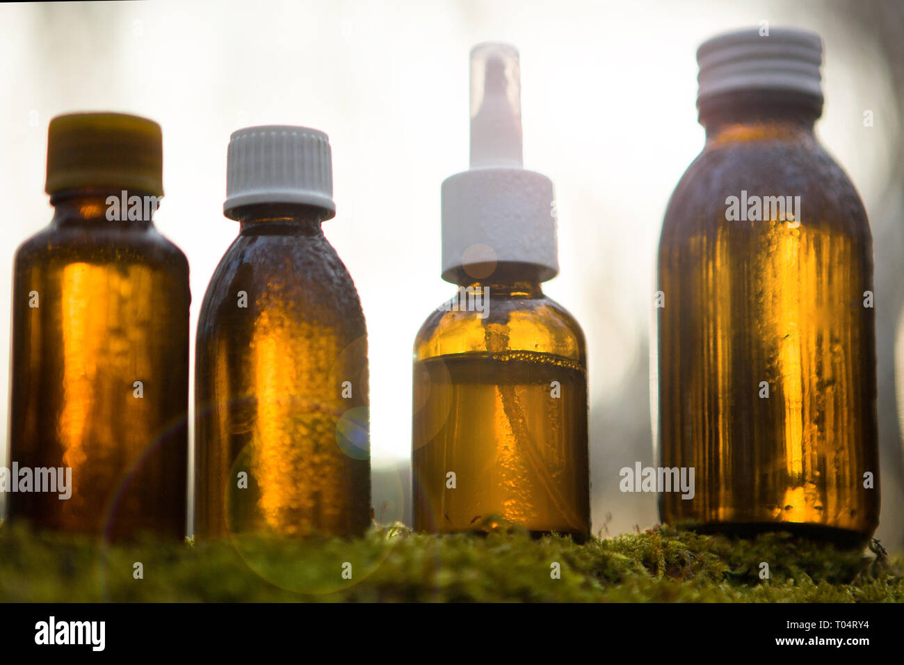 Amber medical bottles - alternative medicine. A set of bottles with ...