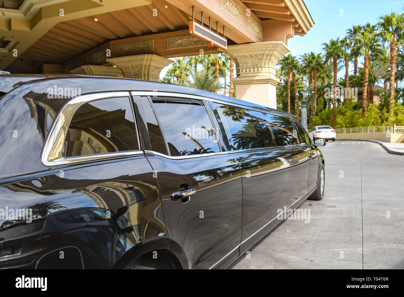 LAS VEGAS, NEVADA, USA - FEBRUARY 2019: Stretched limo parked in front ...