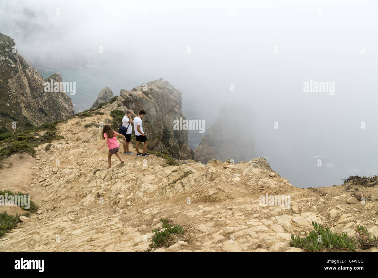 CABO DA ROCA, PORTUGAL - September 2 2018: Tourists on Cape Roca cliffs ...
