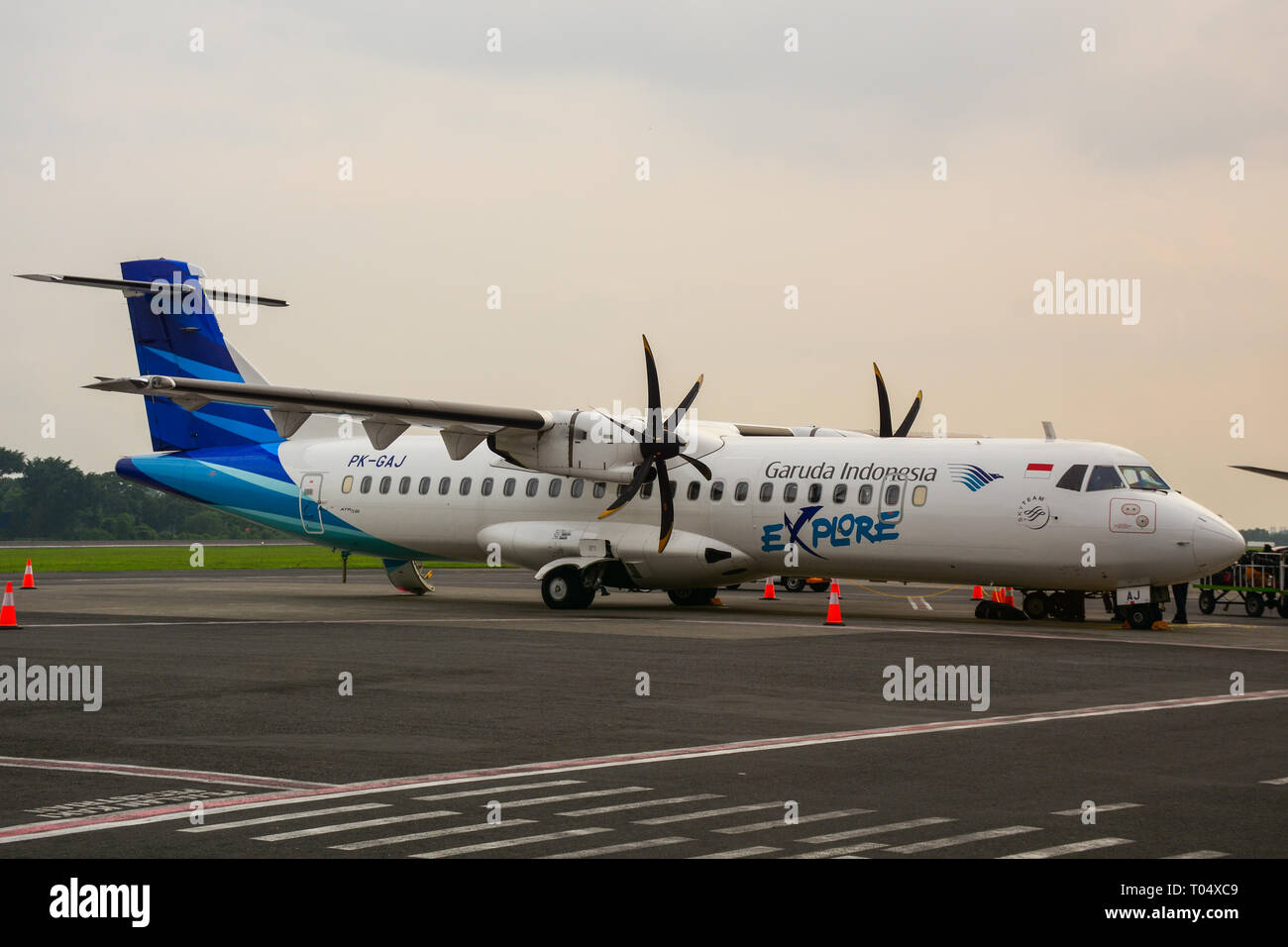Yogyakarta, Indonesia - Apr 15, 2016. An ATR 72-600 airplane of Garuda ...