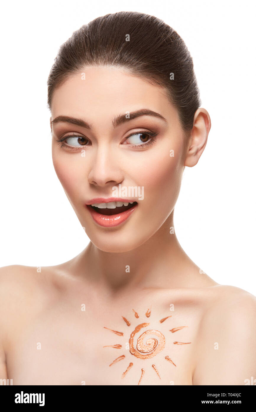 girl with sun drawing on forehead iso Stock Photo - Alamy