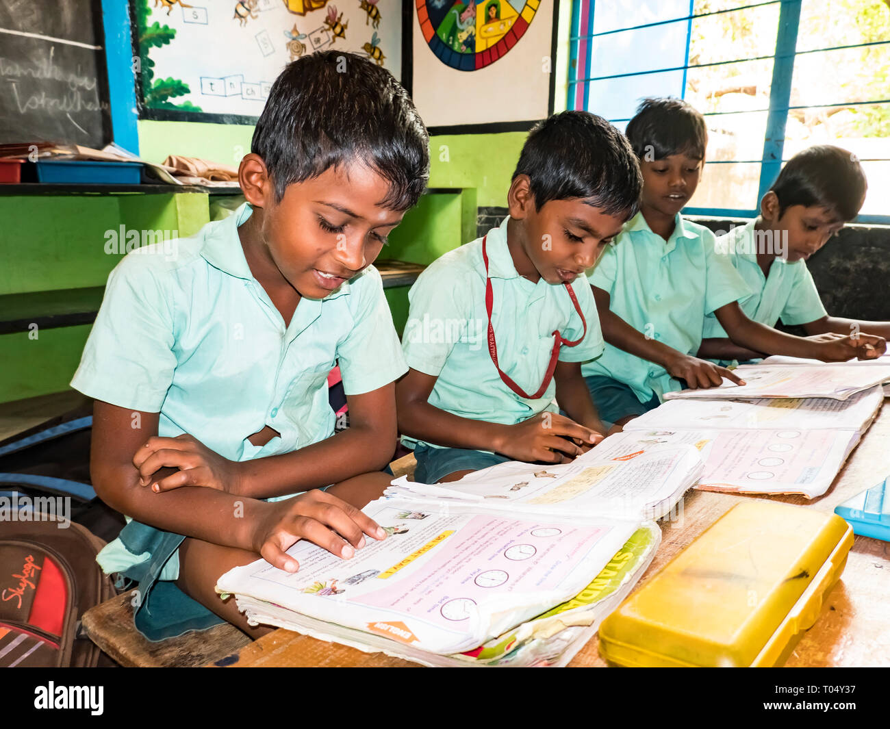 PUDUCHERRY, INDIA - DECEMBER Circa, 2018. Unidentified happy classmates ...