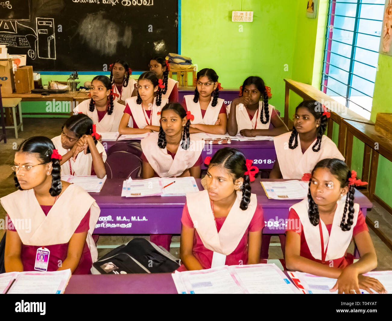 PUDUCHERRY, INDIA - DECEMBER Circa, 2018. Unidentified happy classmates ...