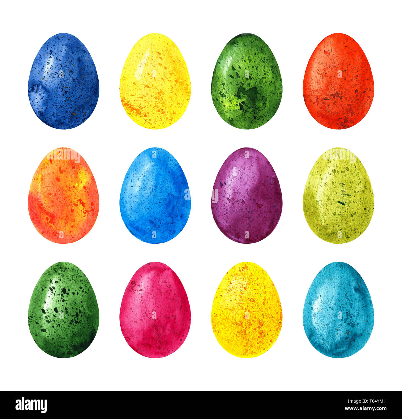 Colorful watercolor easter eggs set isolated on white background Stock ...