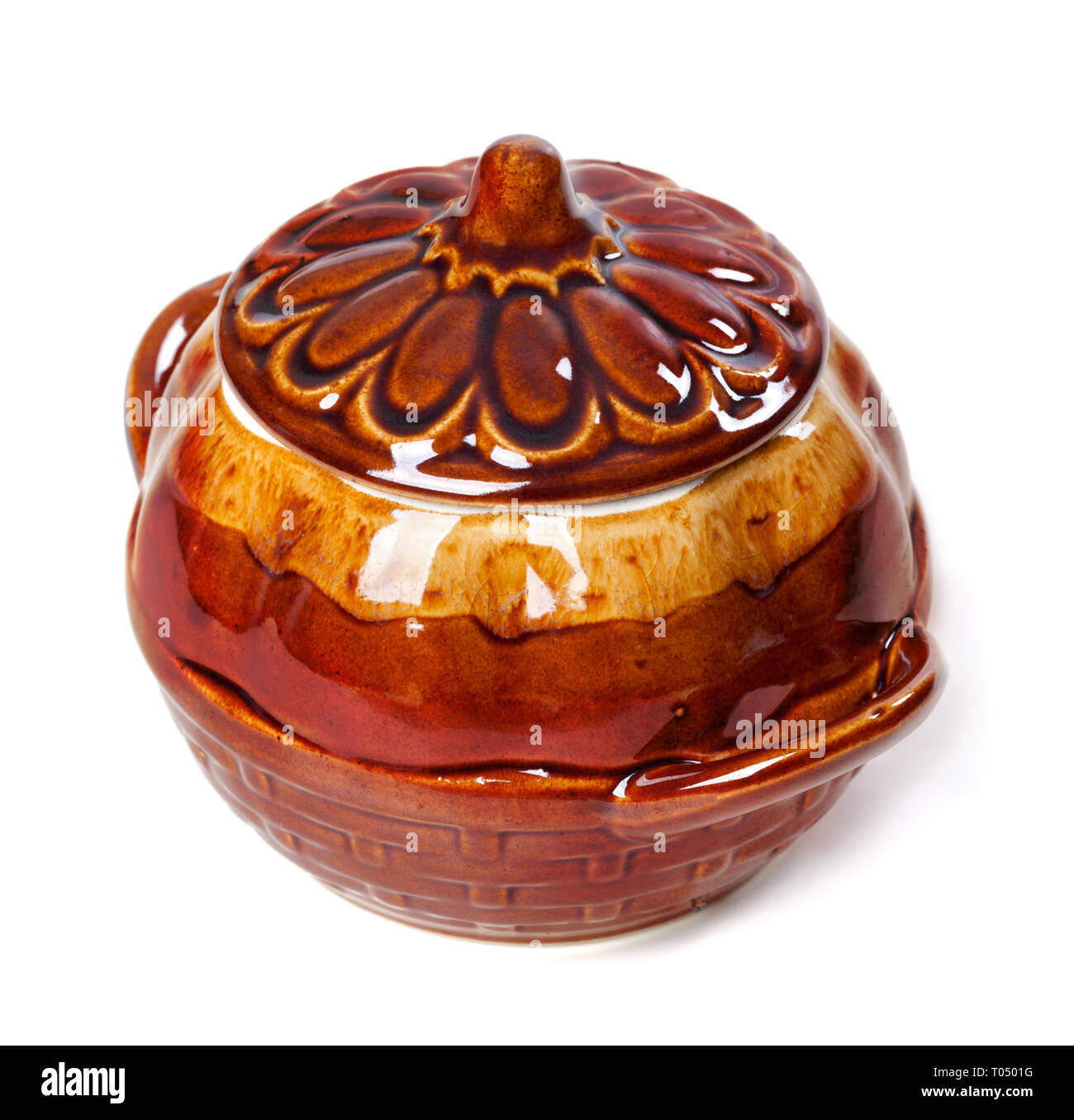 Brown ceramic pot isolated on white background Stock Photo - Alamy
