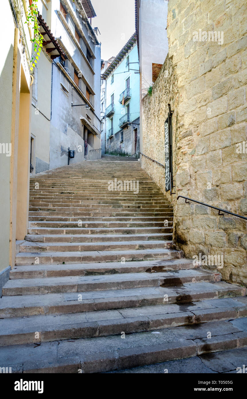 Streets and scenic buildings in historic old town of Girona, Spain ...