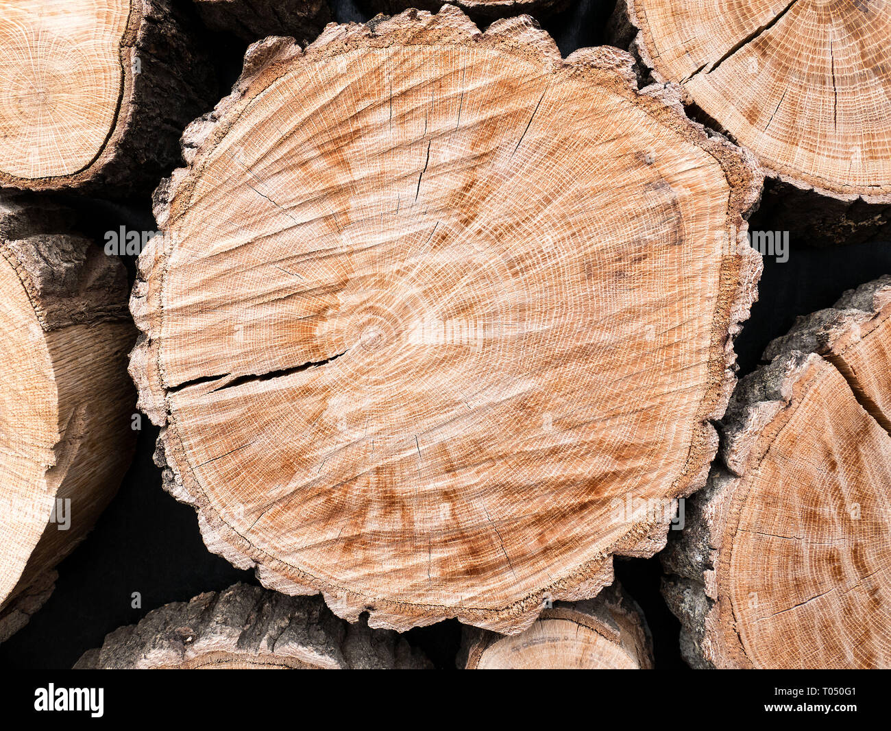 Natural wooden logs background Stock Photo - Alamy