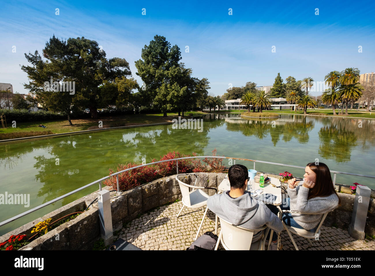Restaurant terrace Casa do Lago. Lake and gardens, University of Lisbon ...