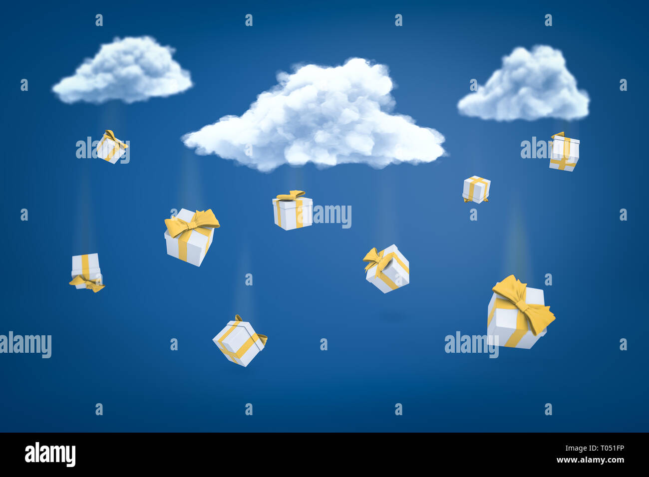 3d rendering of a set of white gift boxes falling from the skies Stock ...