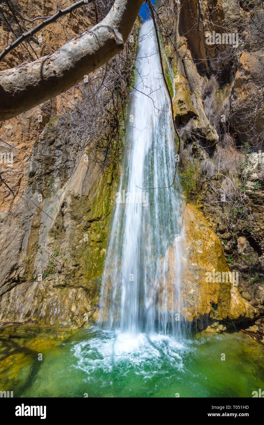 Waterfall in the gorge of Milonas near famous beach of Agia Fotia ...