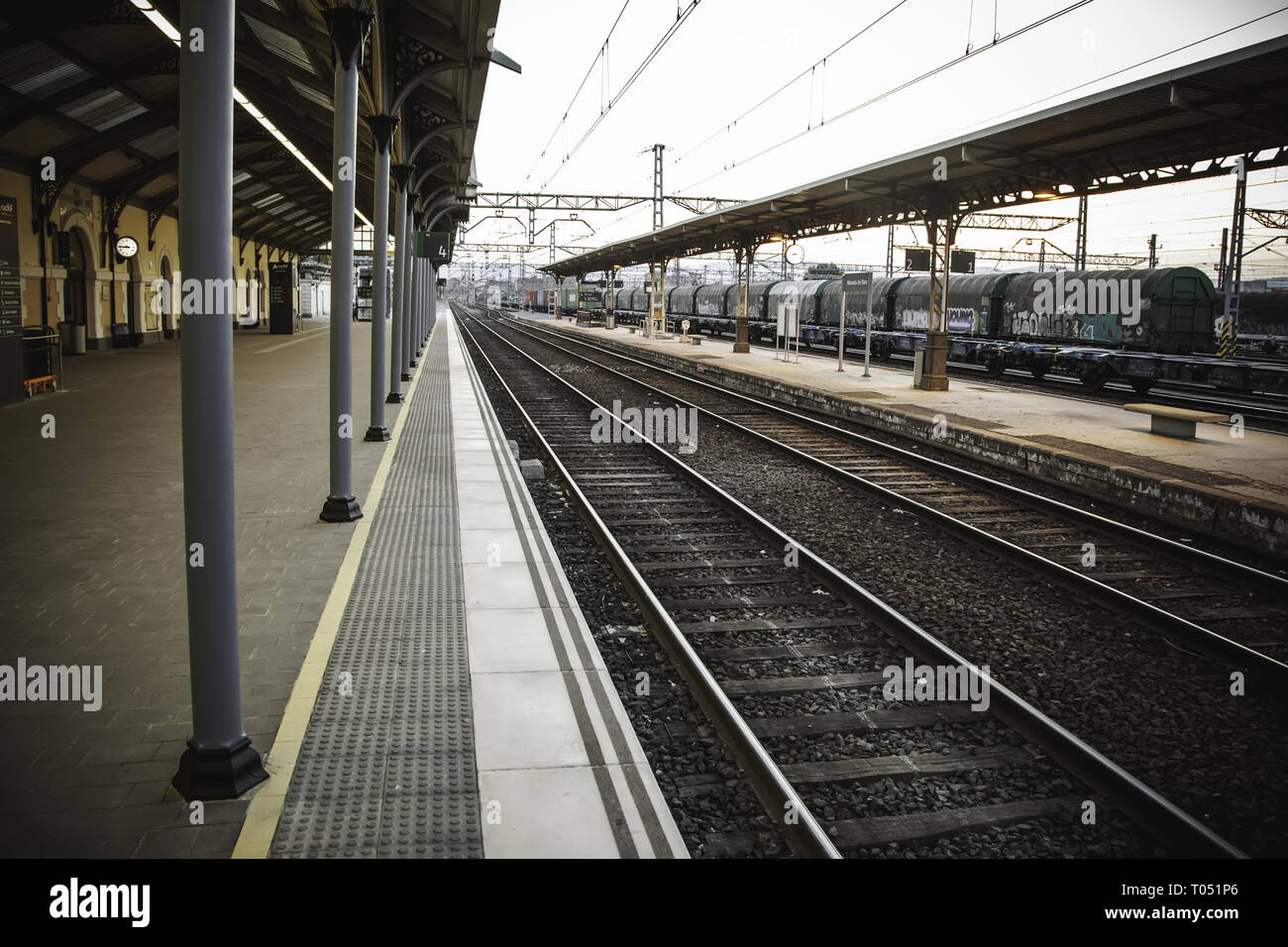 Miranda, Spain, September 2016: - View of a sign saying Railway Station ...