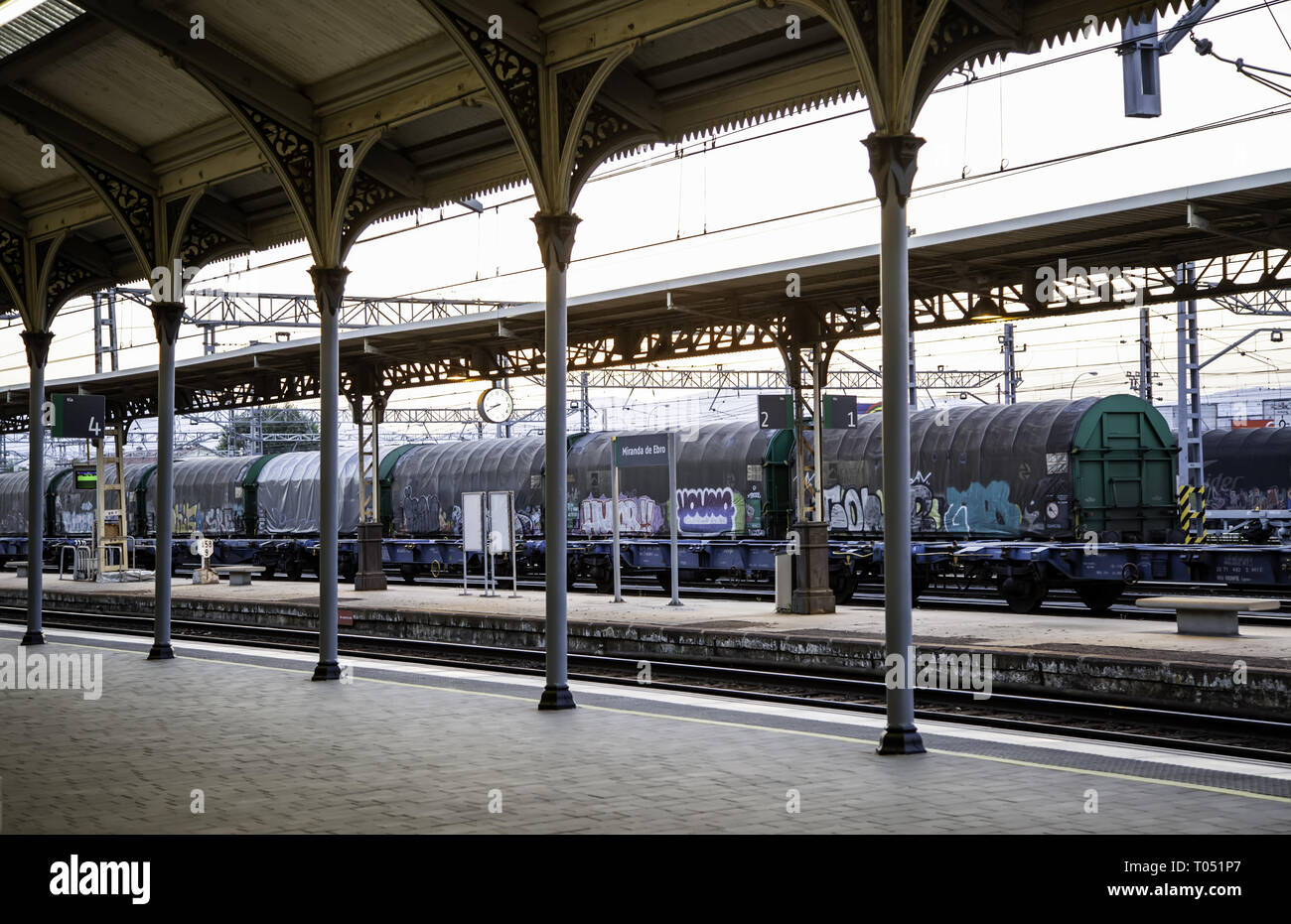 Miranda, Spain, September 2016: - View of a sign saying Railway Station ...