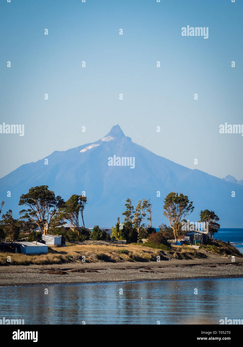 Quellon channel in Chiloé island, chile. With the andes range and ...