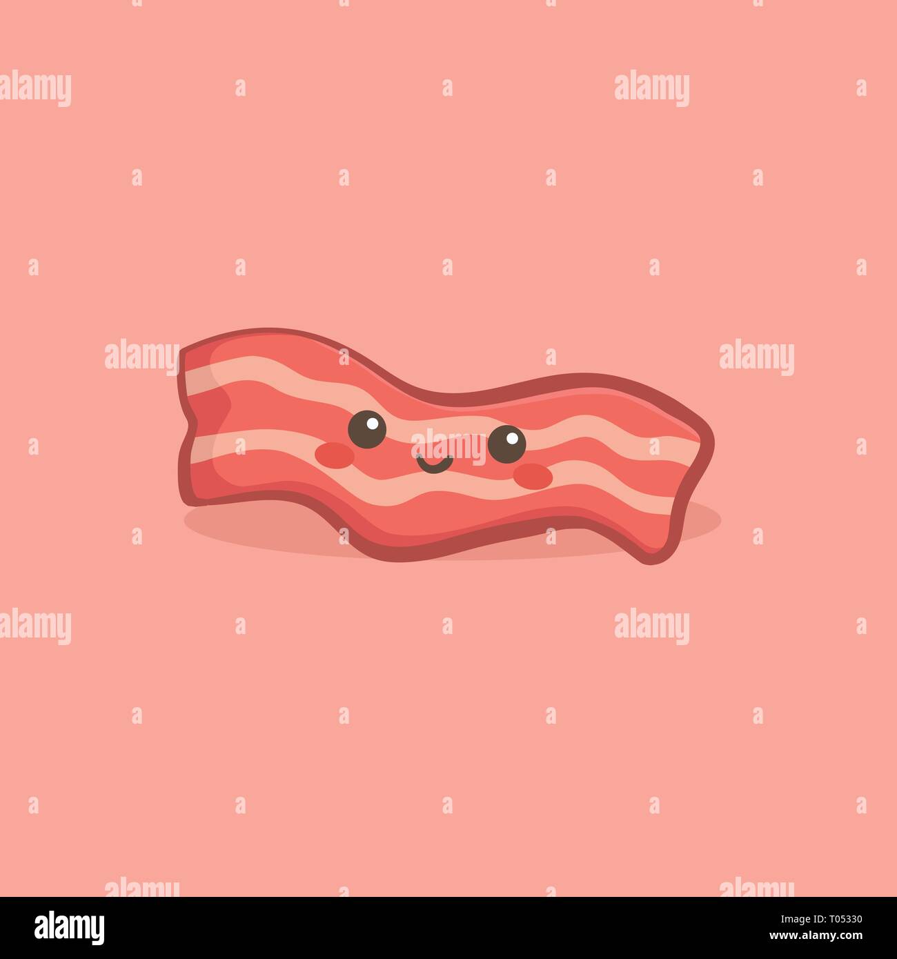 Cute Fried Beef Bacon Breakfast Food Vector Illustration Cartoon ...