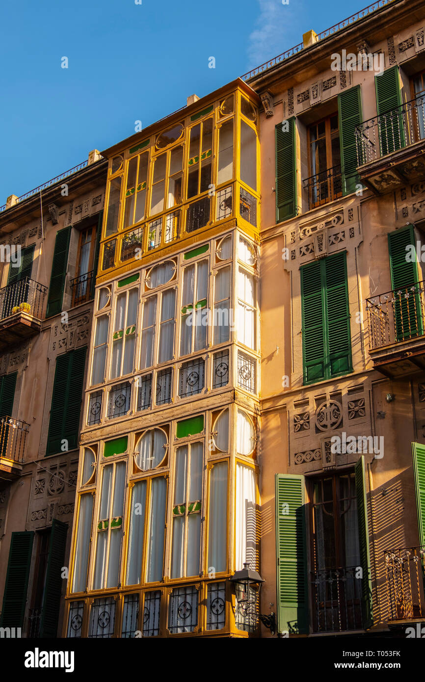 Typical building in the historic center, Palma de Mallorca. Majorca ...