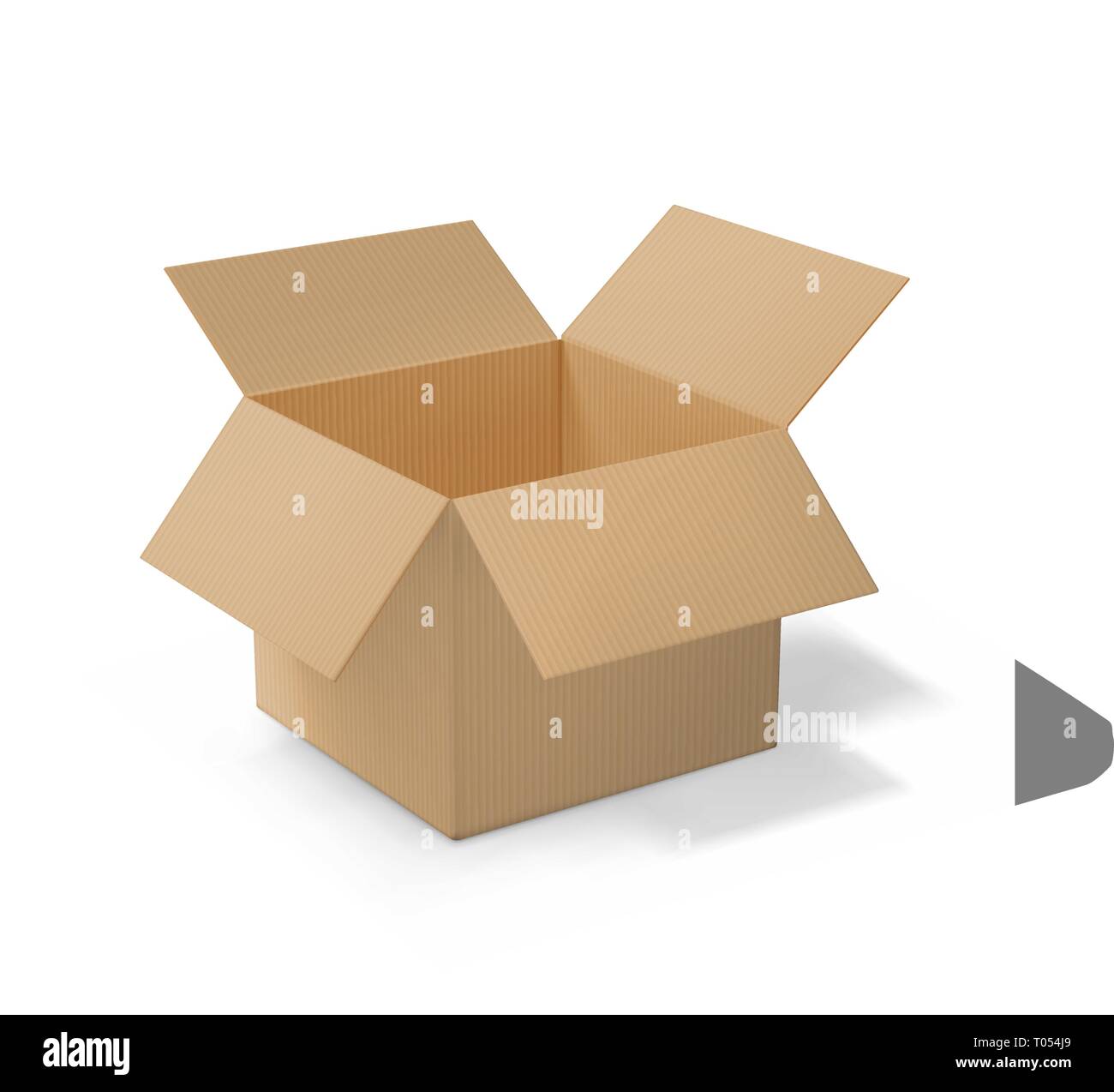 Realistic cardboard open box, side 3d view, with transparent shadow ...