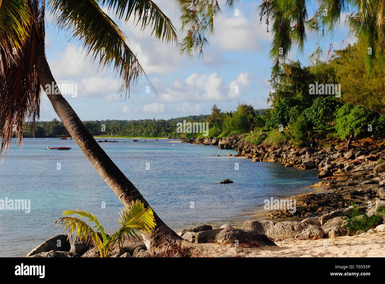 Beautiful scenic view of a beach with rocky shorelines in the island of ...
